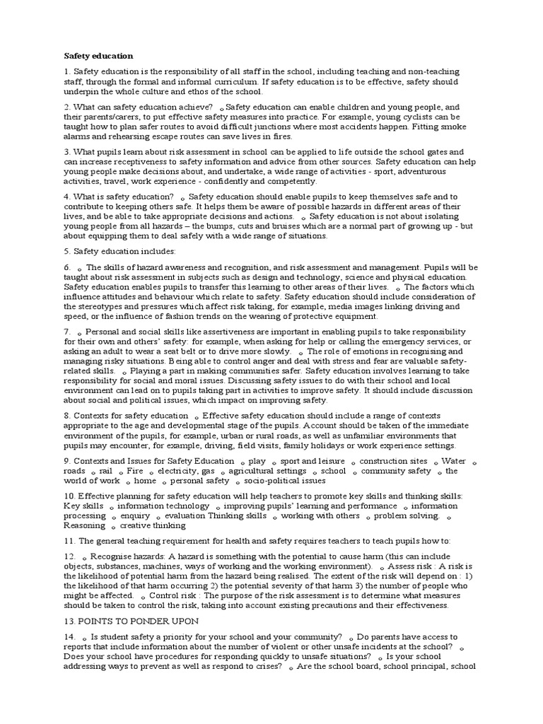 Safety Education | PDF | First Aid