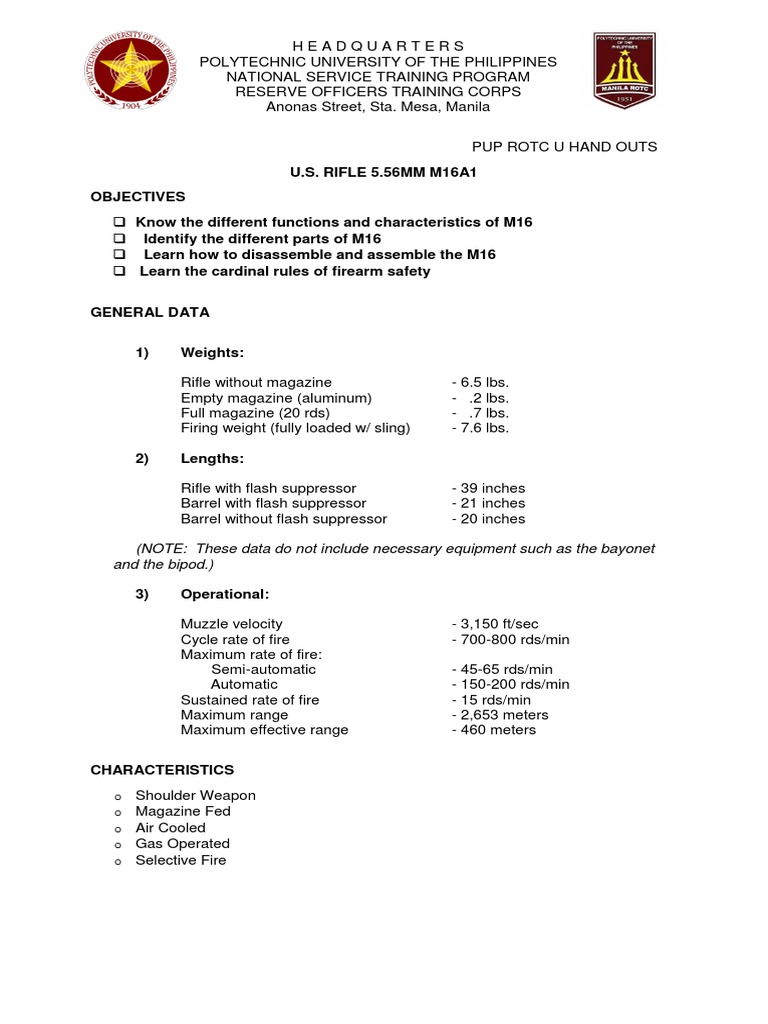 Basic Weapons M16 Cal .45 Training | PDF | Cartridge (Firearms) | Gun ...