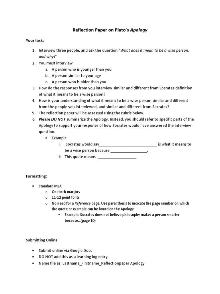 Reflection Paper On Apology - 1 | PDF | Apology (Plato) | Socrates