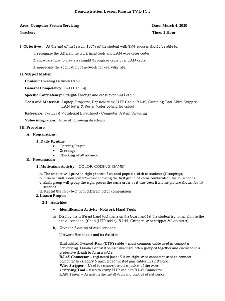 Demonstration Lesson Plan in TVL | PDF | Computer Networking | Electricity