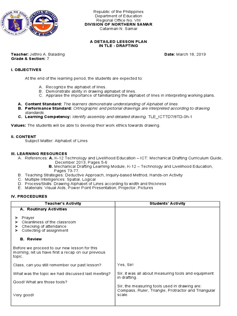 A Detailed Lesson Plan in Drafting | Download Free PDF | Lesson Plan ...