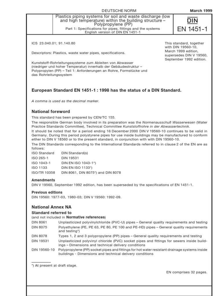 Din en 1451-1-1999 | PDF | Polyvinyl Chloride | Polyethylene