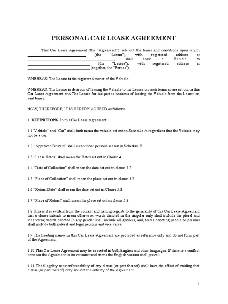 CAR LEASE AGREEMENT Template | PDF | Lease | Indemnity