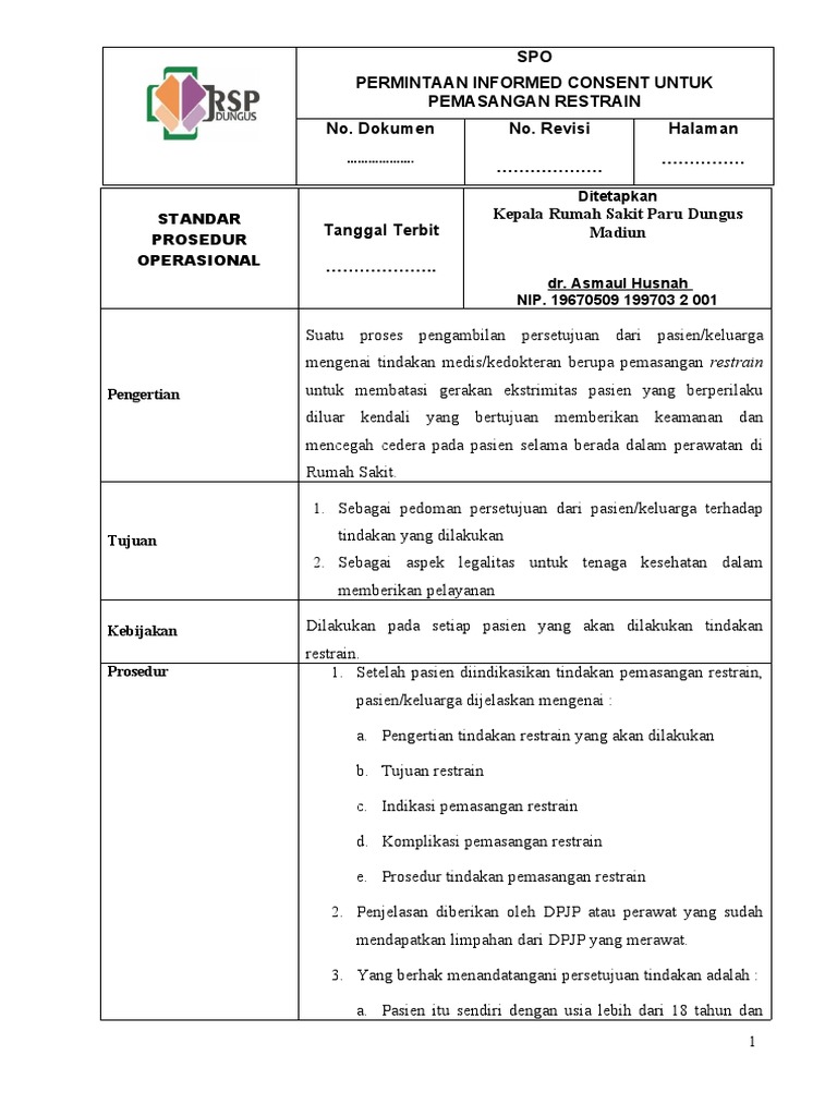 Informed Consent for Restraint Placement | PDF