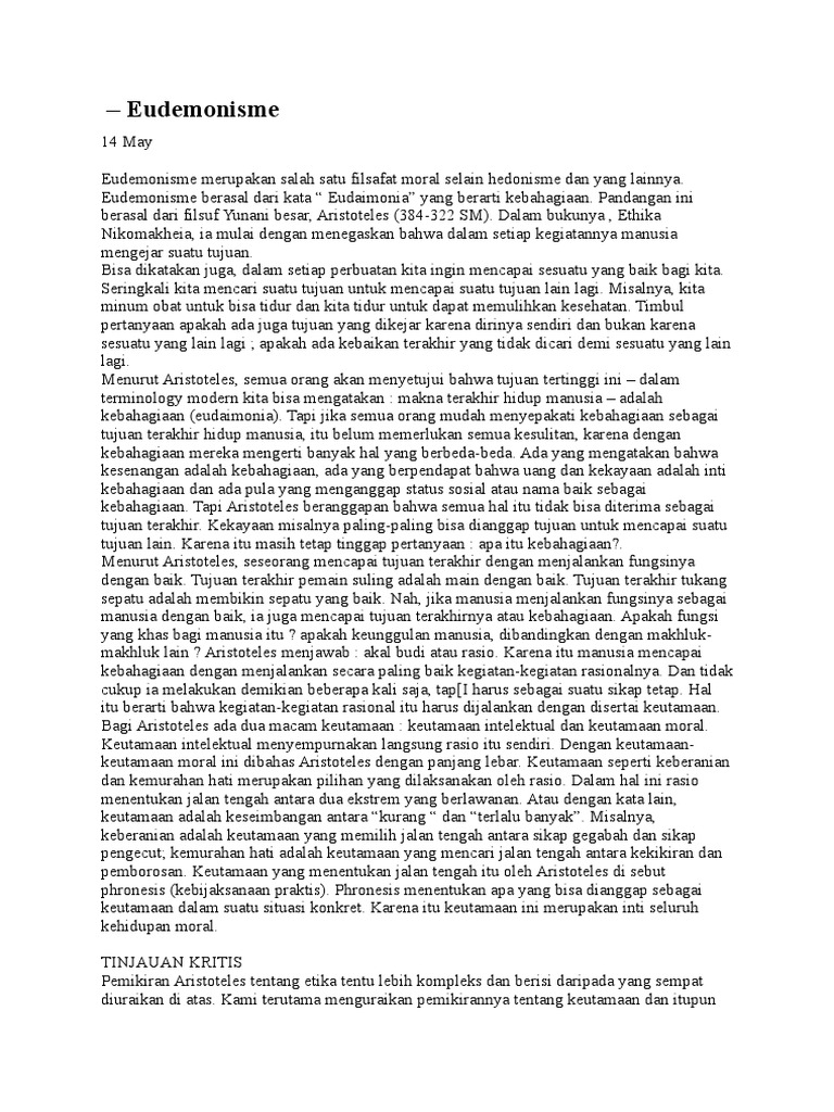 Eudemonisme: Kebahagiaan Menurut Aristoteles | PDF