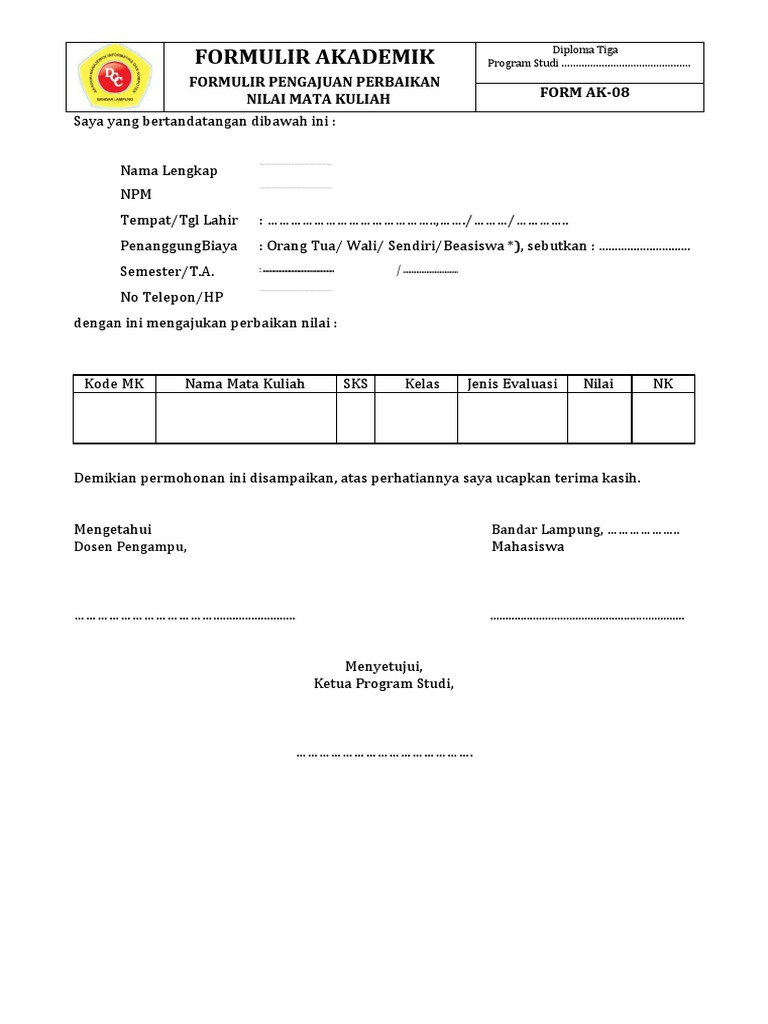 Form Pengajuan Perbaikan Nilai | PDF