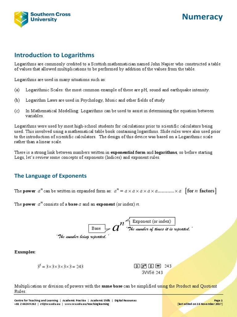 Logarithms PDF | PDF | Logarithm | Exponentiation