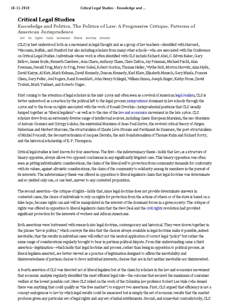 Critical Legal Studies - Knowledge and Politics, The Politics of Law ...