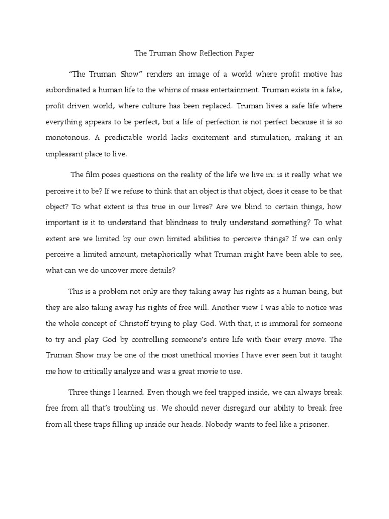 The Illusion of Reality: A Critical Reflection on The Truman Show and ...