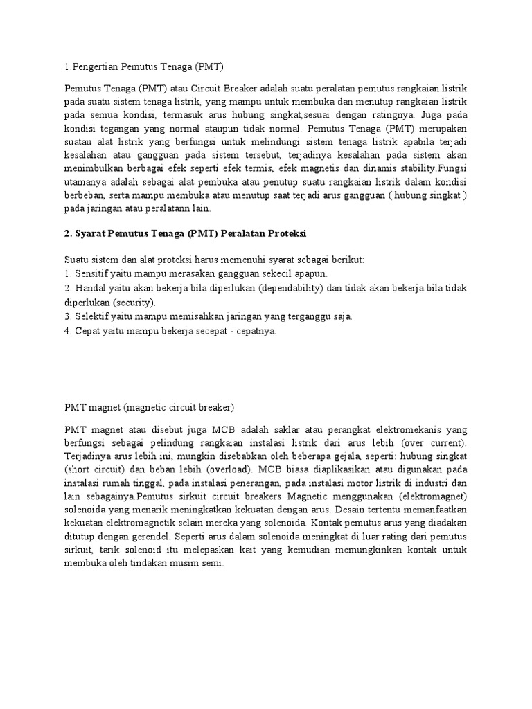 PMT Mangnet (Pemutus Tenaga Listrik) | PDF
