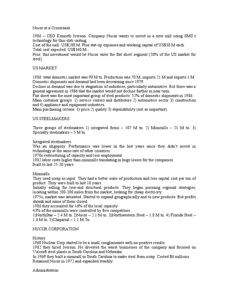 Nucor Case | PDF | Steel Mill | Investing