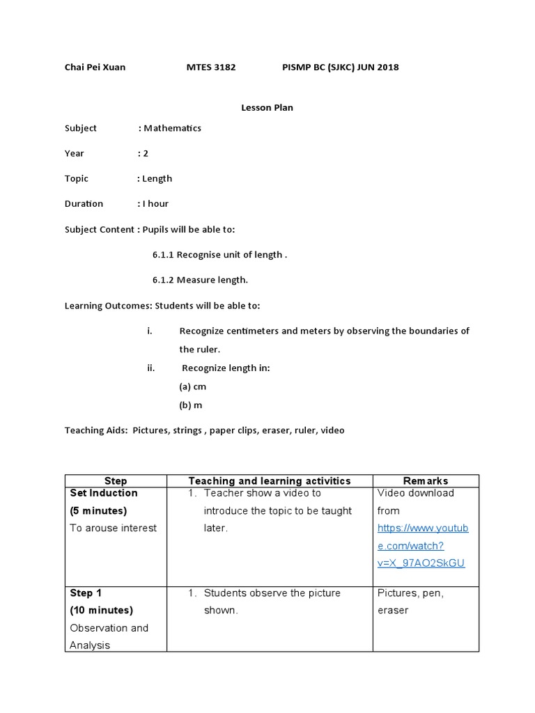 Lesson Plan Year 2 Length | PDF | Lesson Plan | Pedagogy