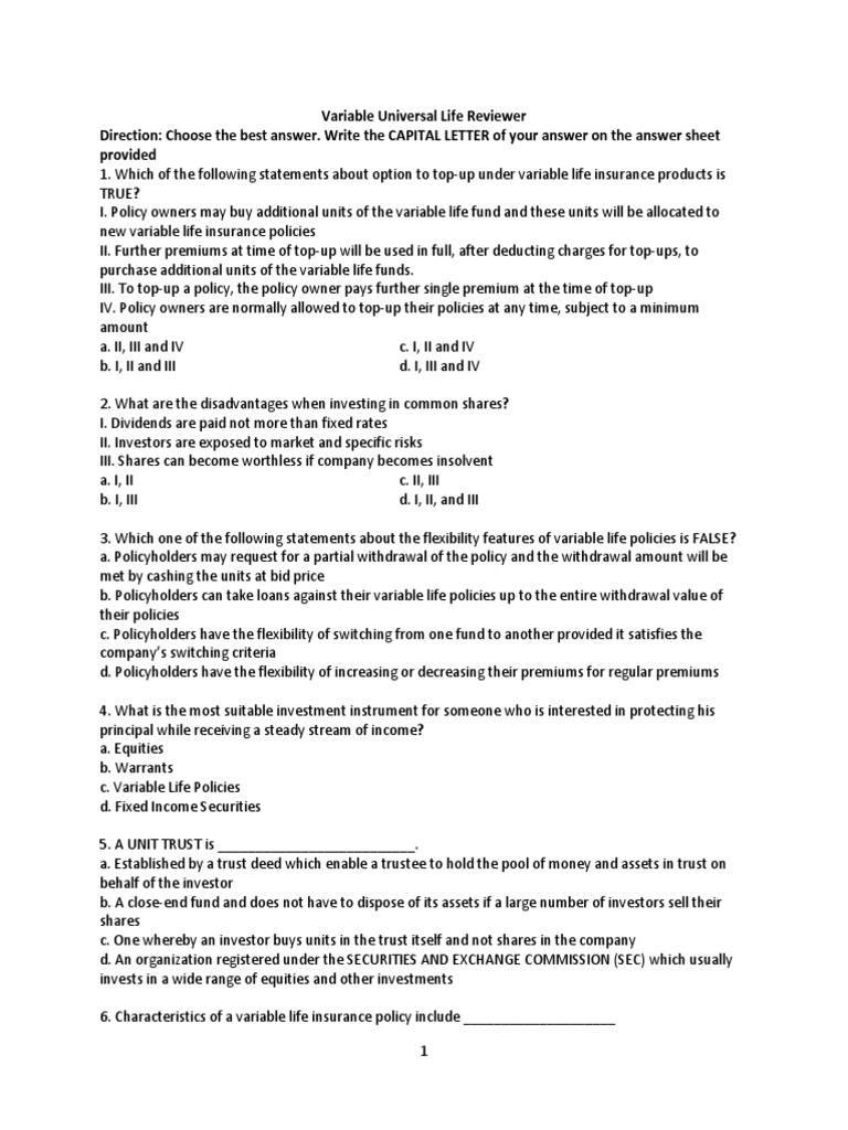 IC Exam Reviewer For VUL | PDF | Life Insurance | Insurance