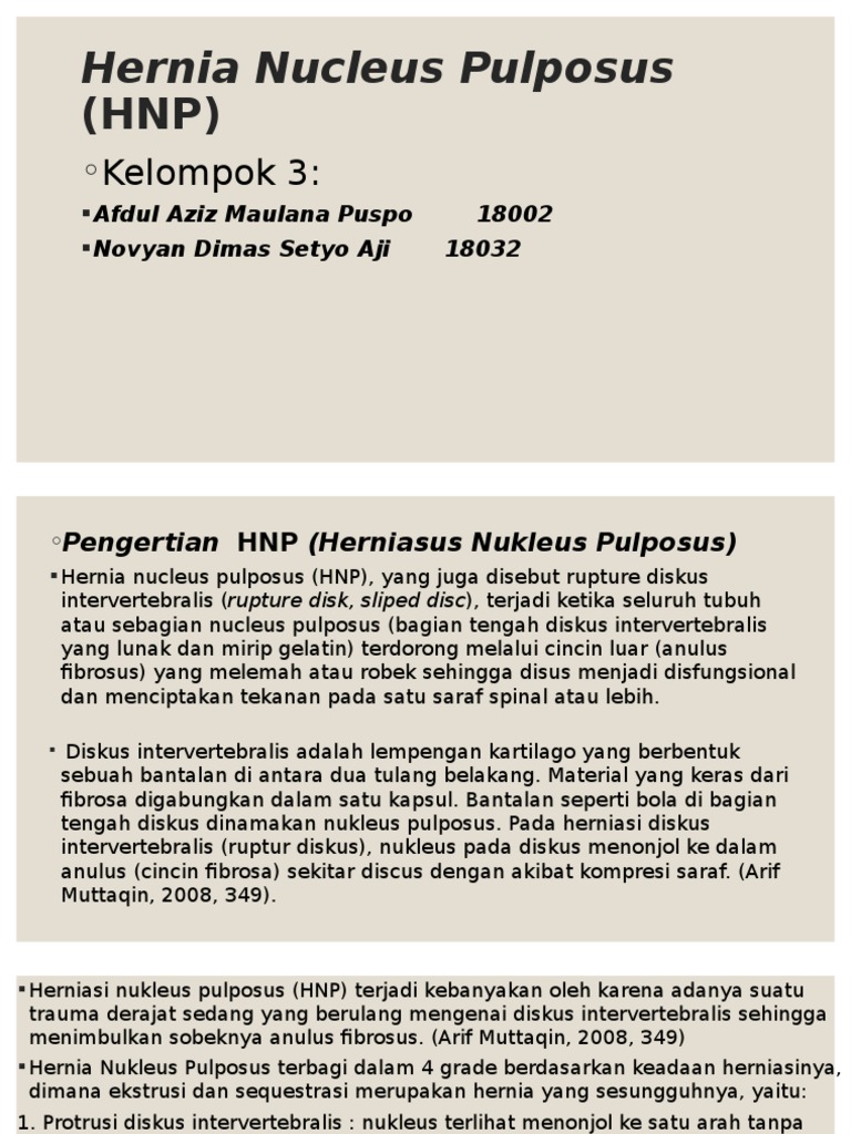 Hernia Nucleus Pulposus (HNP) | PDF