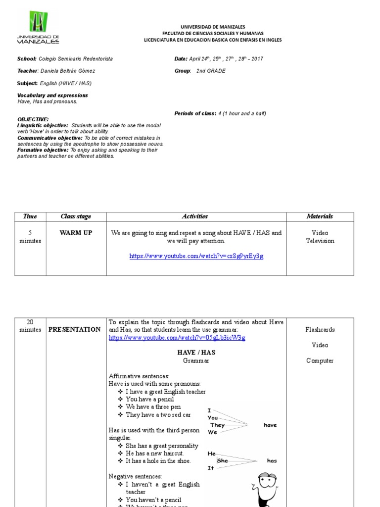Have and Has Lesson Plan 4 | PDF | English Language | Pronoun