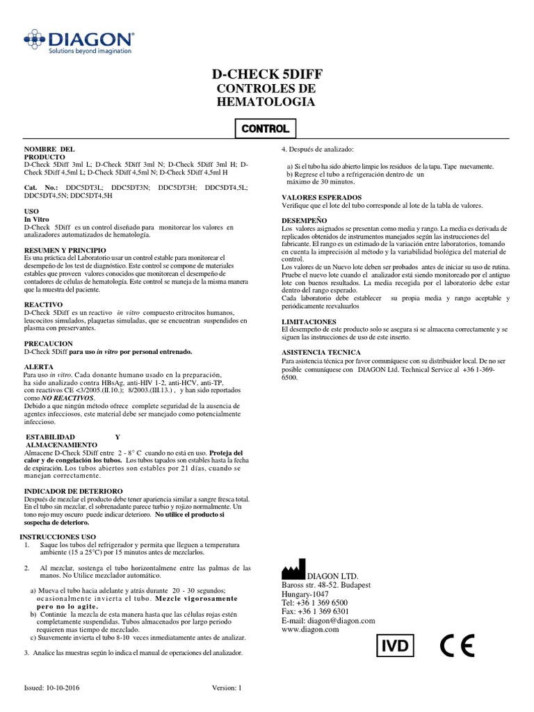 Controles de Hematología D-Check 5Diff | PDF | Laboratorios | Medicina