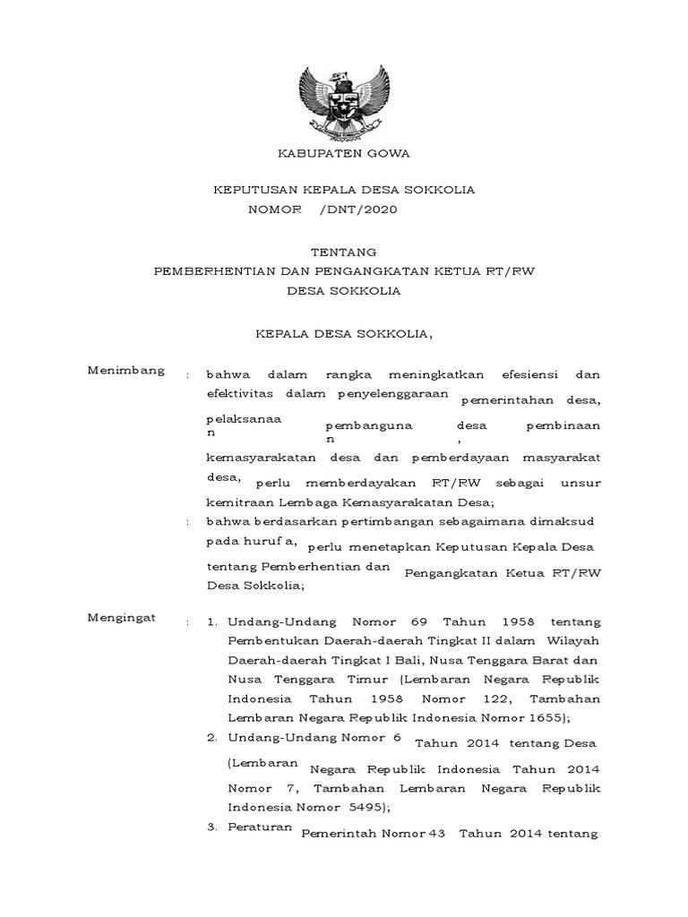 04 SK Pemberhentian Dan Pengangkatan Ketua RT RW | PDF
