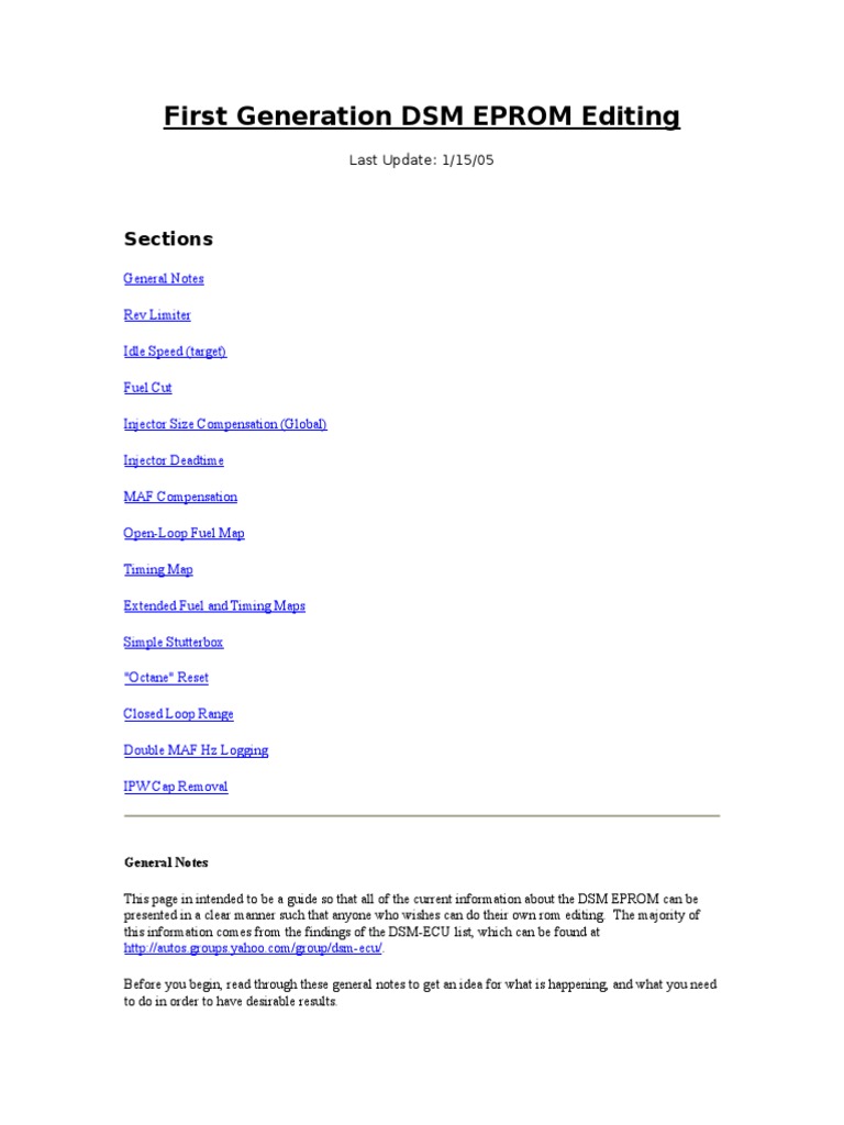 Guide to Editing Parameters on a First Generation DSM EPROM | PDF ...