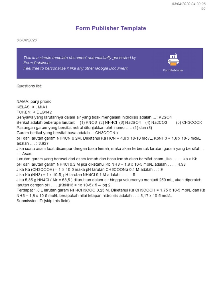 Form Publisher Template 90 | PDF | Sains & Matematika