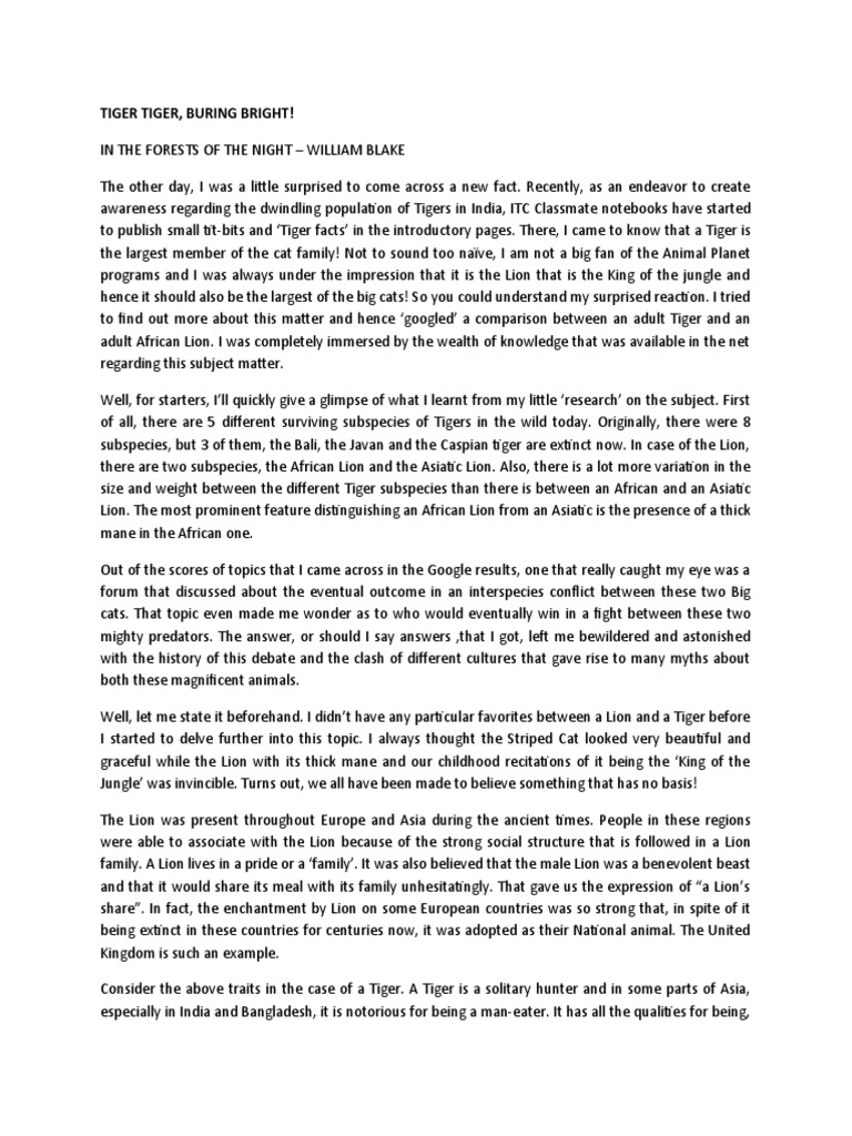 A Comparison of Tigers and Lions Reveals the Tiger's Superiority in ...