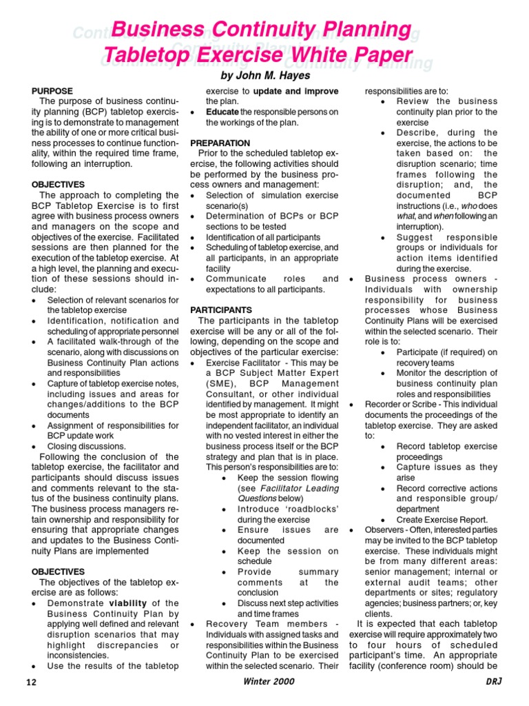 BCP Tabletop Exercise Guide | PDF | Facilitator | Business Process