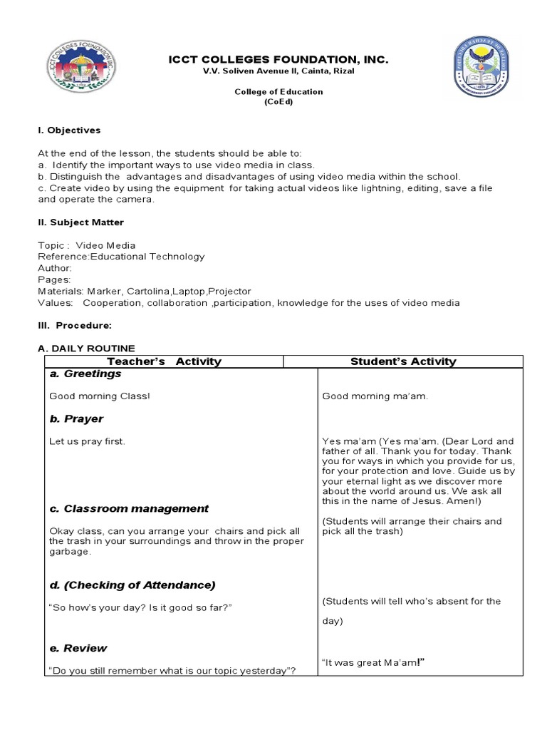 Detailed Lesson Plan | PDF | Video | Teachers