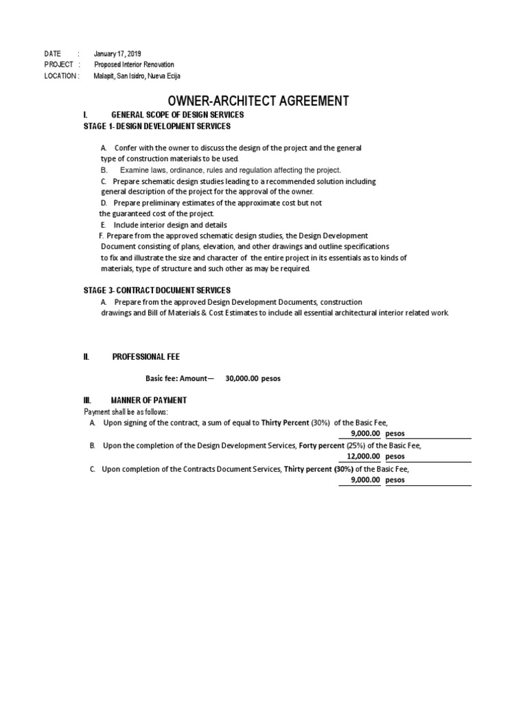 Architectural Service Agreement Sample | PDF | Architect | Government