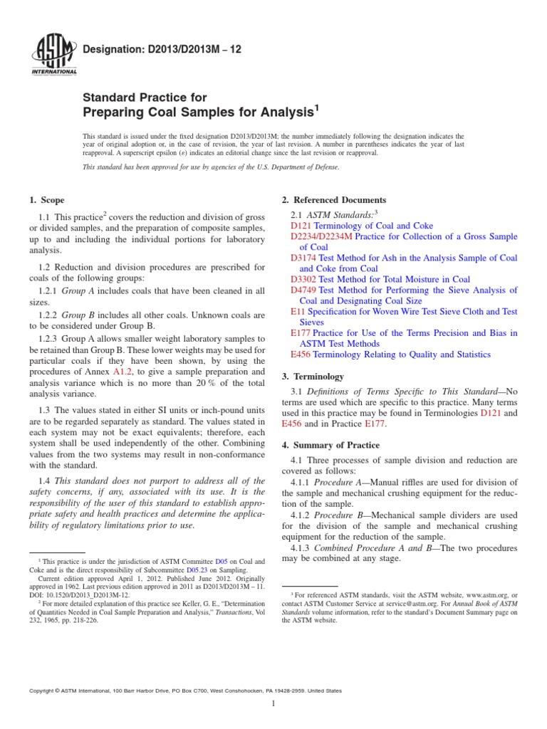Astm D 2013 - D 2013M - 12 | PDF | Mill (Grinding) | Variance