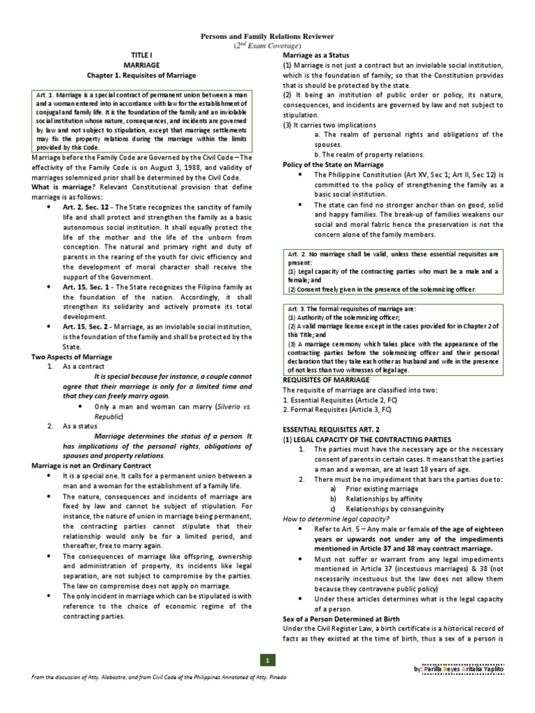 Family Code 2ND Reviewer PDF | PDF | Marriage License | Annulment