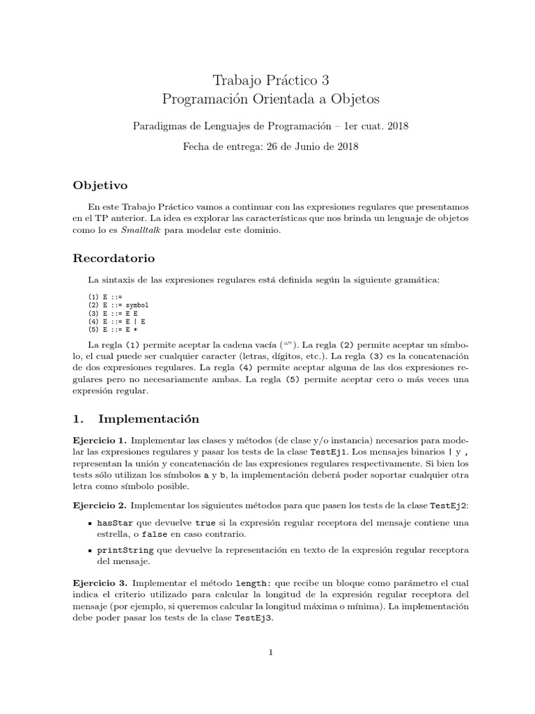 TP Smalltalk | PDF | Expresión regular | Lenguaje de programación