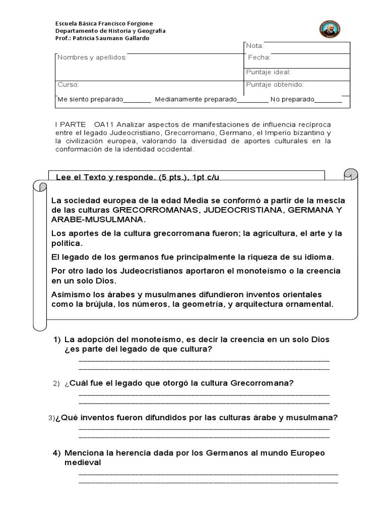 Prueba 7mo Edad Media Adecuacion | PDF | Edades medias | Feudalismo