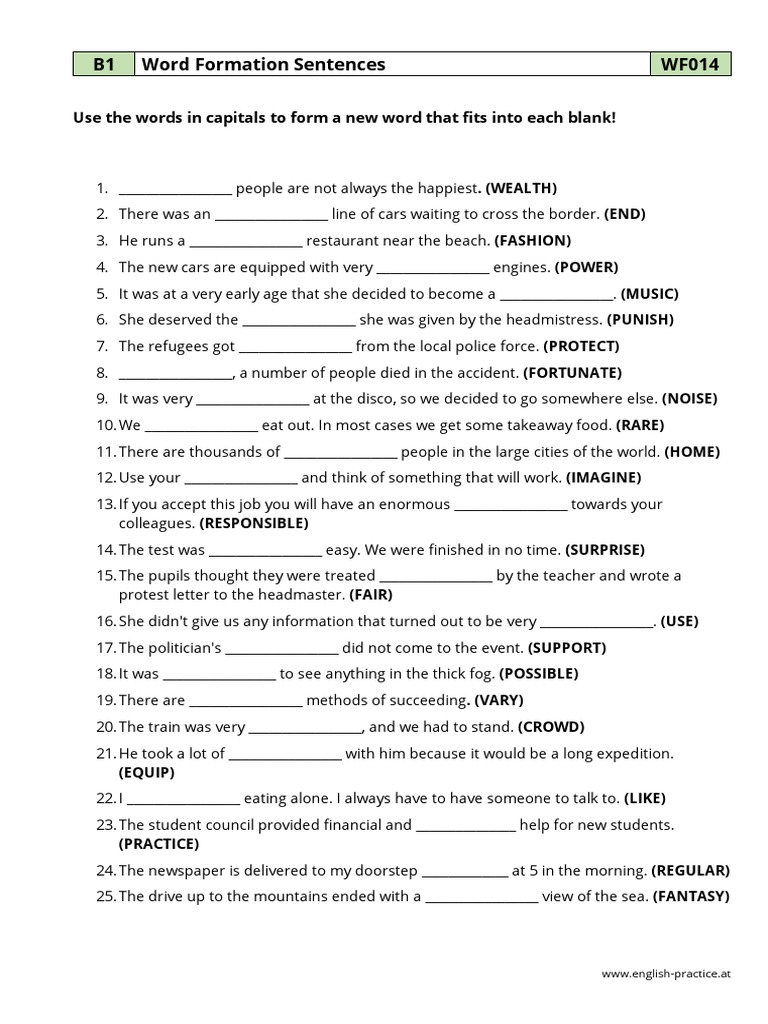 wf014 Word Formation Sentences | PDF | Travel | Foreign Language Studies