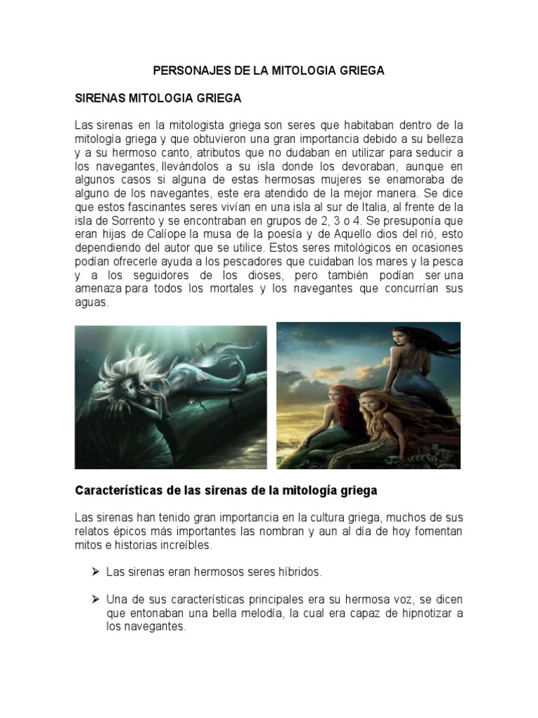 Personajes de La Mitologia Griega | PDF | Sirena | Deidades griegas