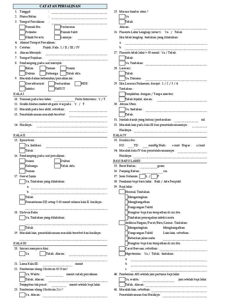 Form Catatan Persalinan Dan Partograf | PDF