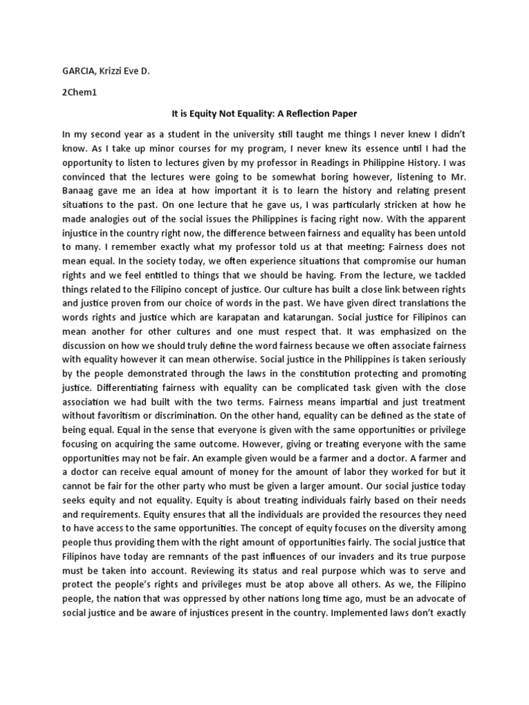 Reflection Paper RPH | PDF | Social Justice | Social Equality
