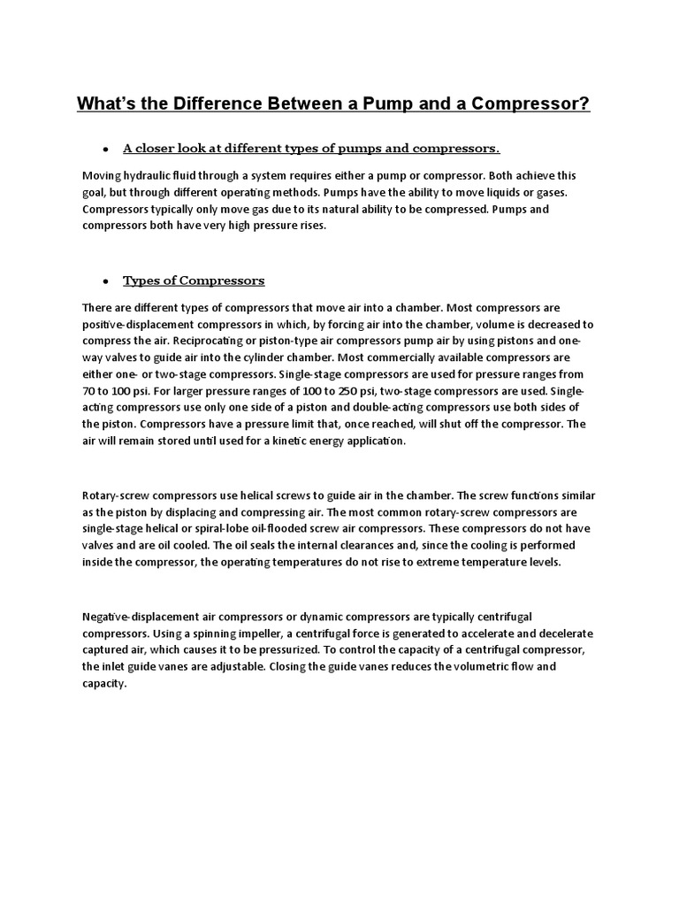 Compressor Vs Pump | Download Free PDF | Pump | Piston