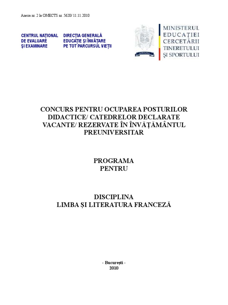 Limba Franceza Programa Titularizare 2011 | PDF