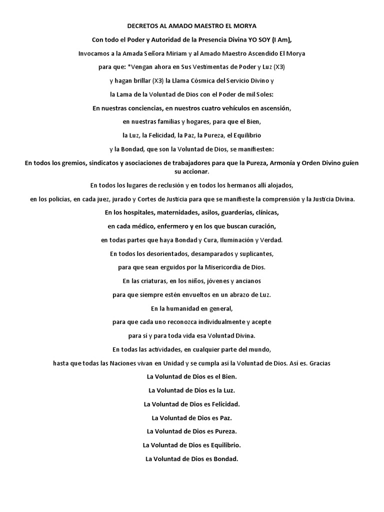 Decretos Al Amado Maestro El Morya | PDF | Dios | Religión y creencia