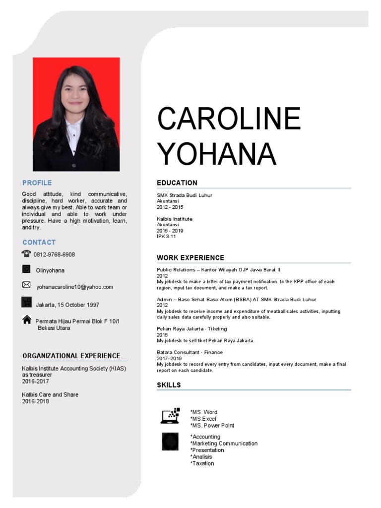 CV - Caroline Yohana | PDF | Services (Economics) | Payments