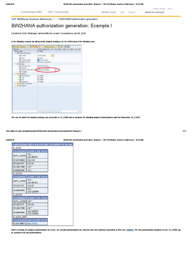 BW2HANA Authorization Generation - Example I - SAP NetWeaver Business ...