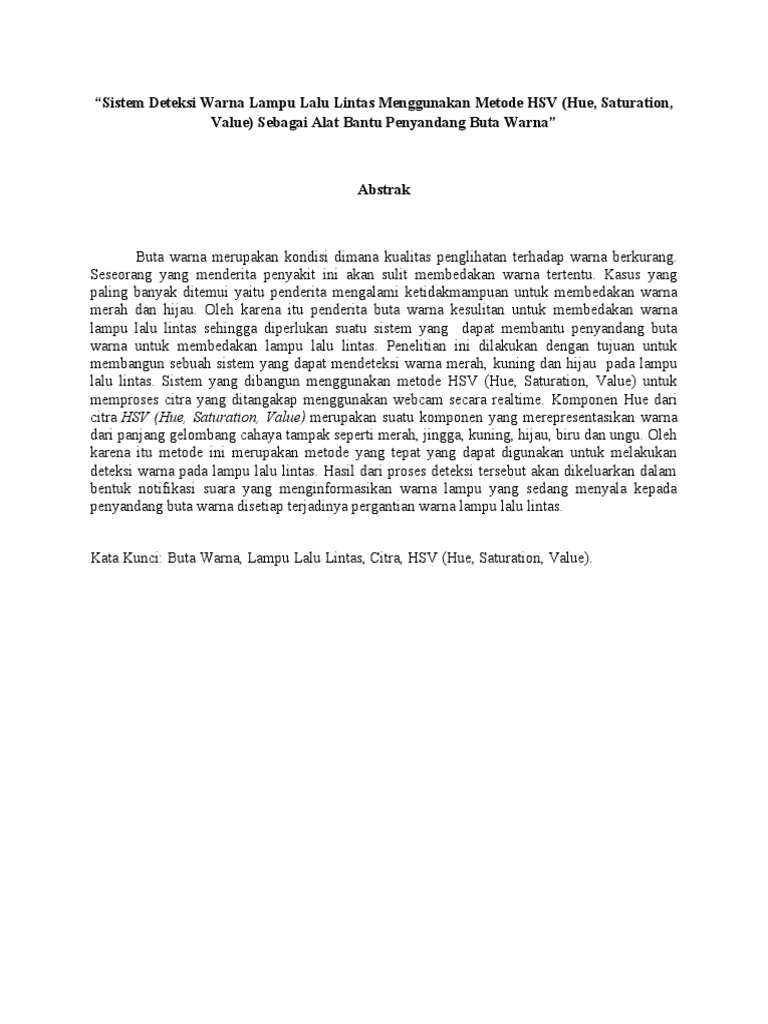 Sistem Deteksi Warna Lampu Lalu Lintas Menggunakan Metode HSV | PDF
