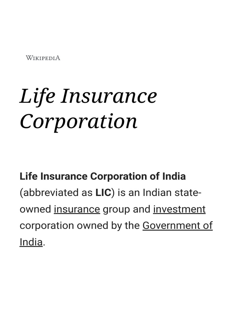 Life Insurance Corporation - Wikipedia PDF | PDF | Financial Services ...