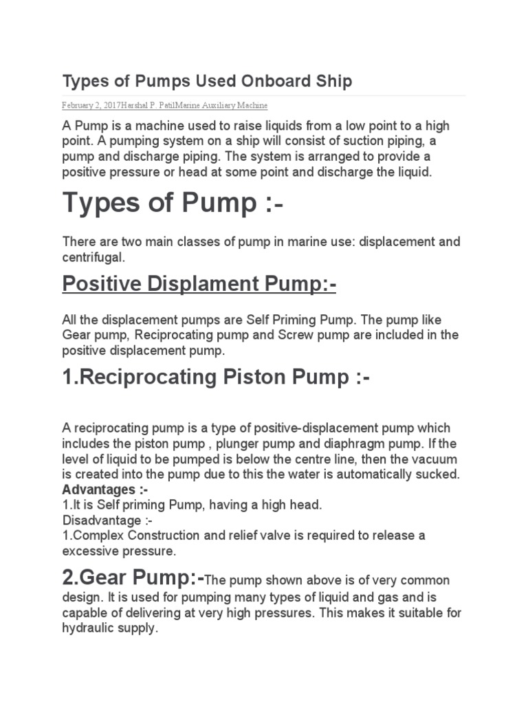 An In-Depth Look at the Various Types of Pumps Used Onboard Ships | PDF ...