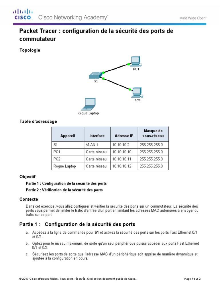 Sythese 5.2.2.7 Et 5.3 Packet Tracer - Configuring Switch Port Security ...