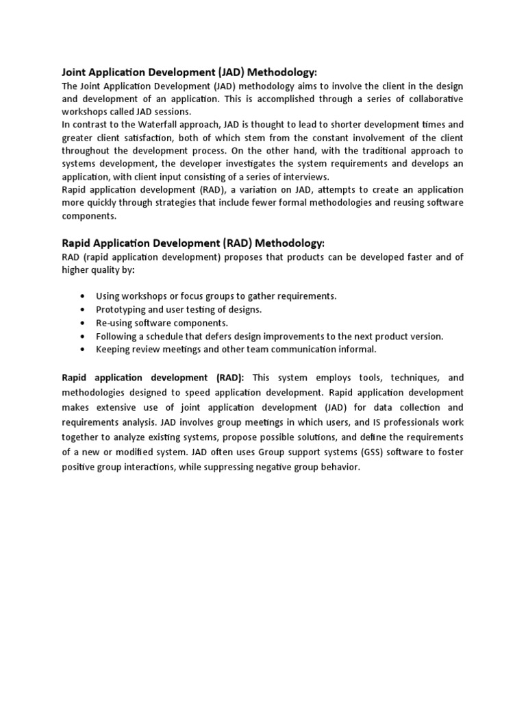 JAD vs RAD: Methodologies Explained | PDF