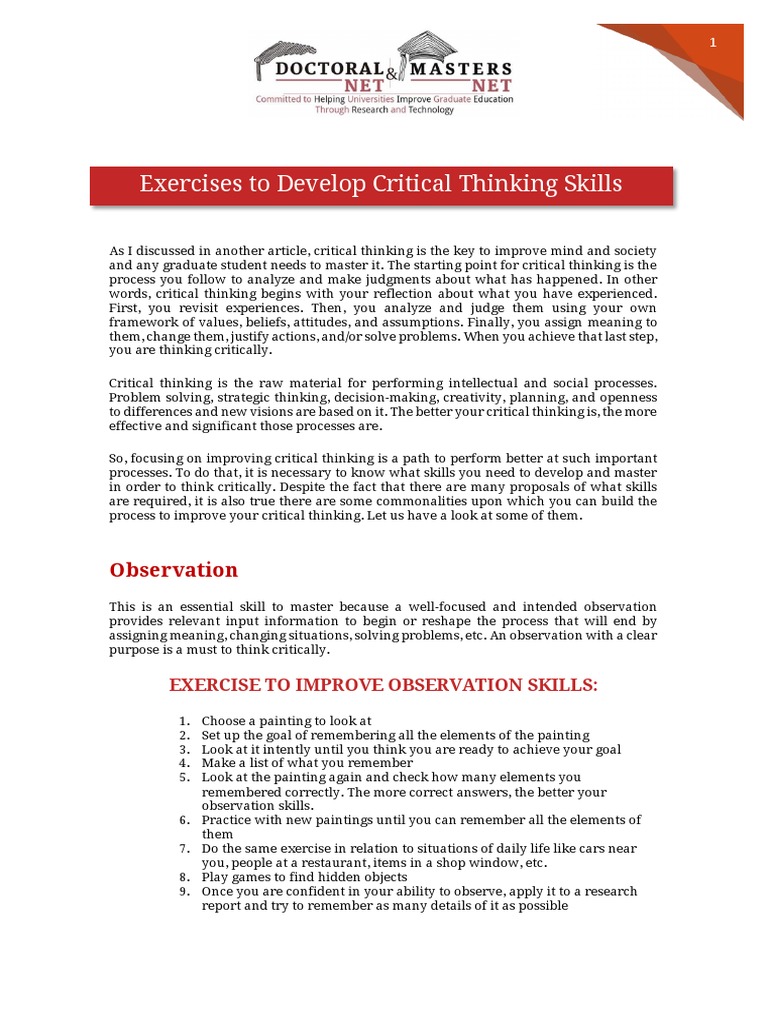 Exercises To Develop Critical Thinking Skills | PDF | Critical Thinking ...