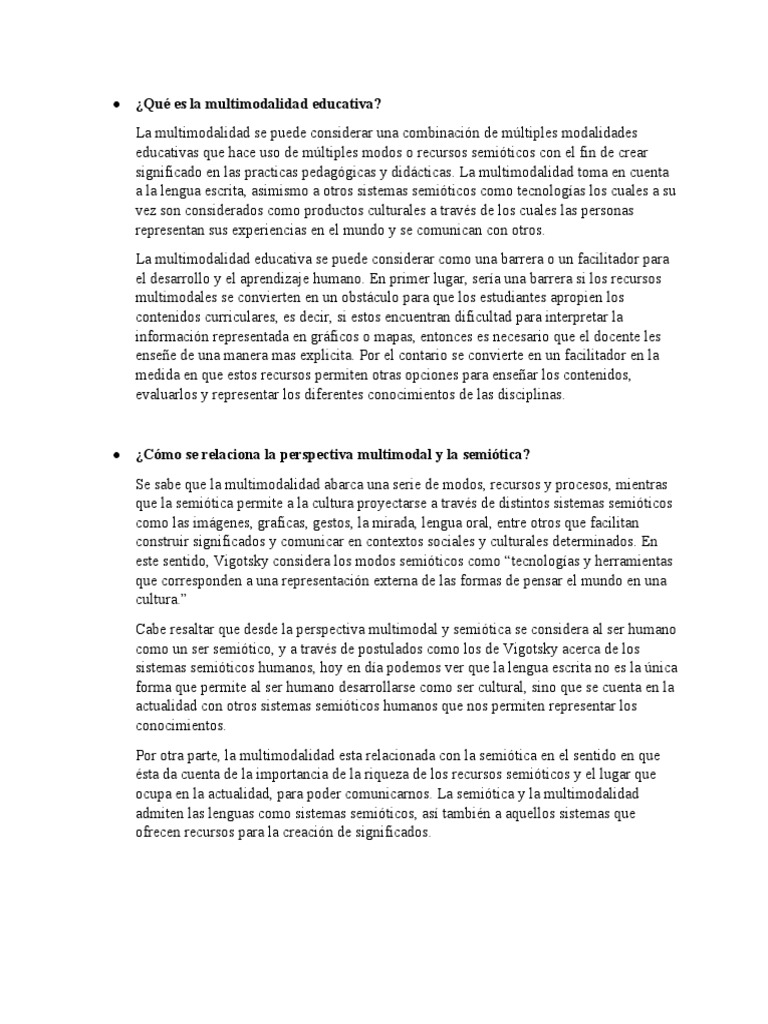 Qué Es La Multimodalidad Educativa | PDF | Aprendizaje | Comunicación