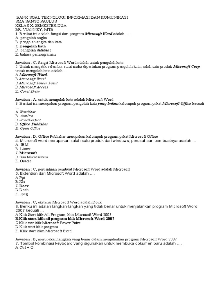 Bank Soal Teknologi Informasi Dan Komunikasi | PDF | Seni | Komputer