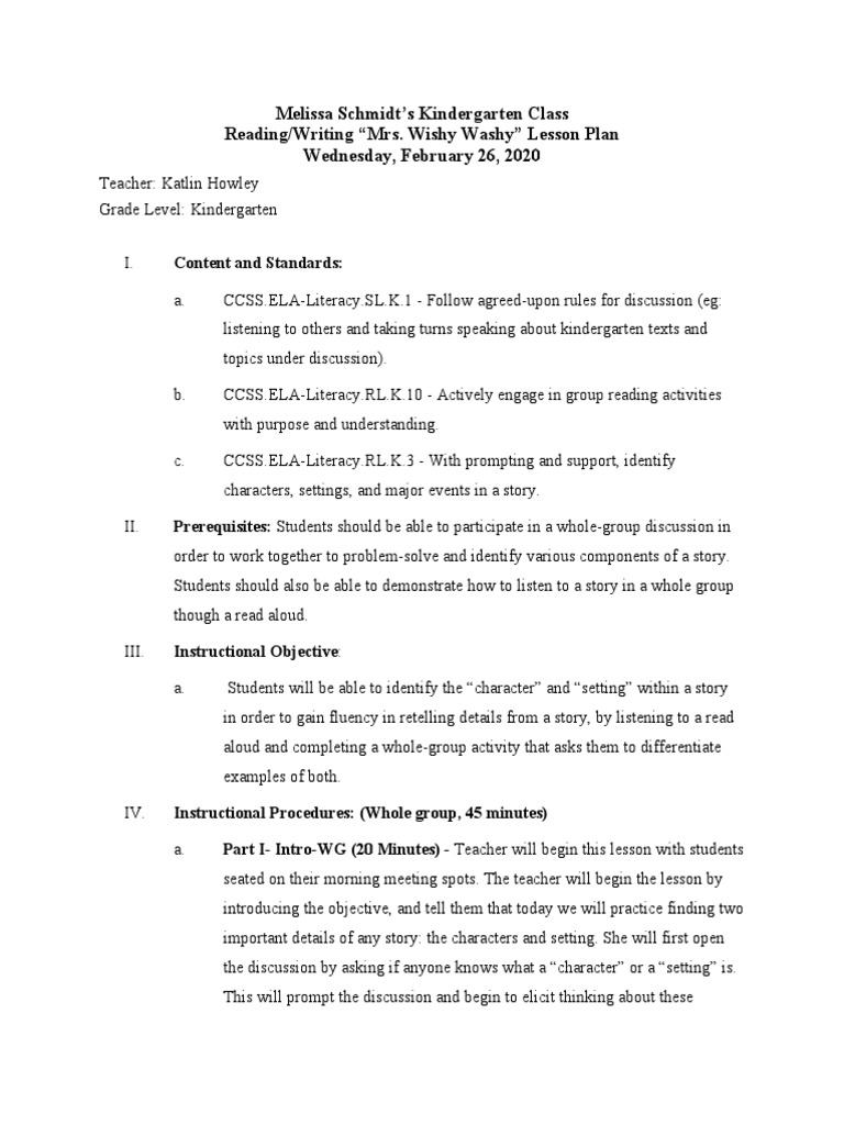 Character Setting Lesson Plan 2 24 | PDF | Lesson Plan | Reading ...