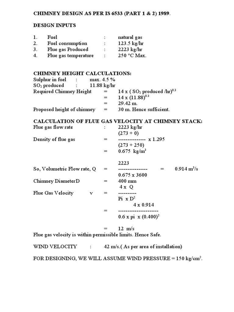 Chimney Calculations, Dia 400 MM, 30 M Height | PDF | Materials Science ...